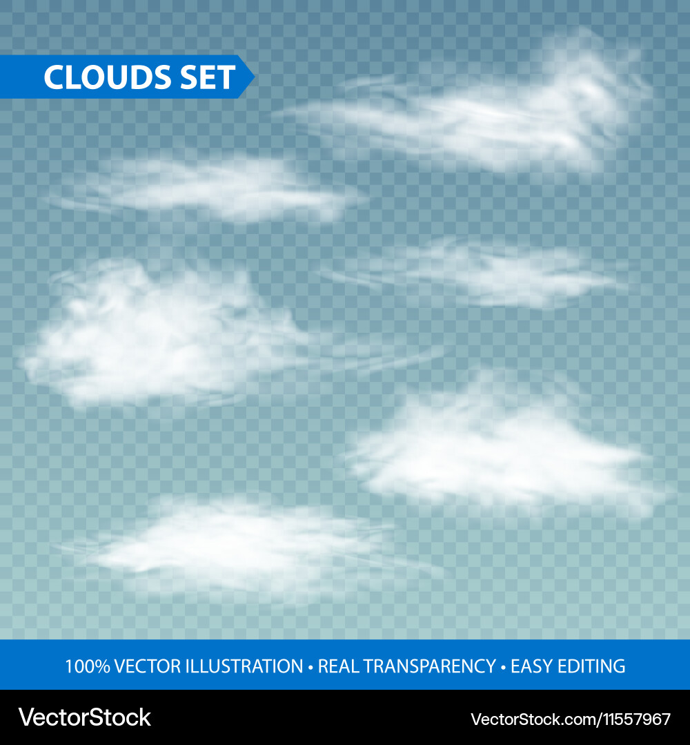 Transparent clouds realistic set on transparence Vector Image