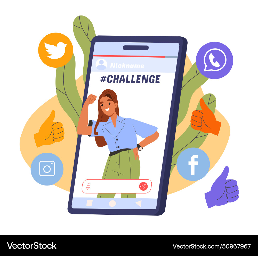 Woman performs challenge at smartphone Royalty Free Vector