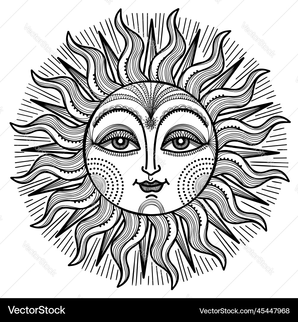 Antique sun with face hand drawn vintage Vector Image