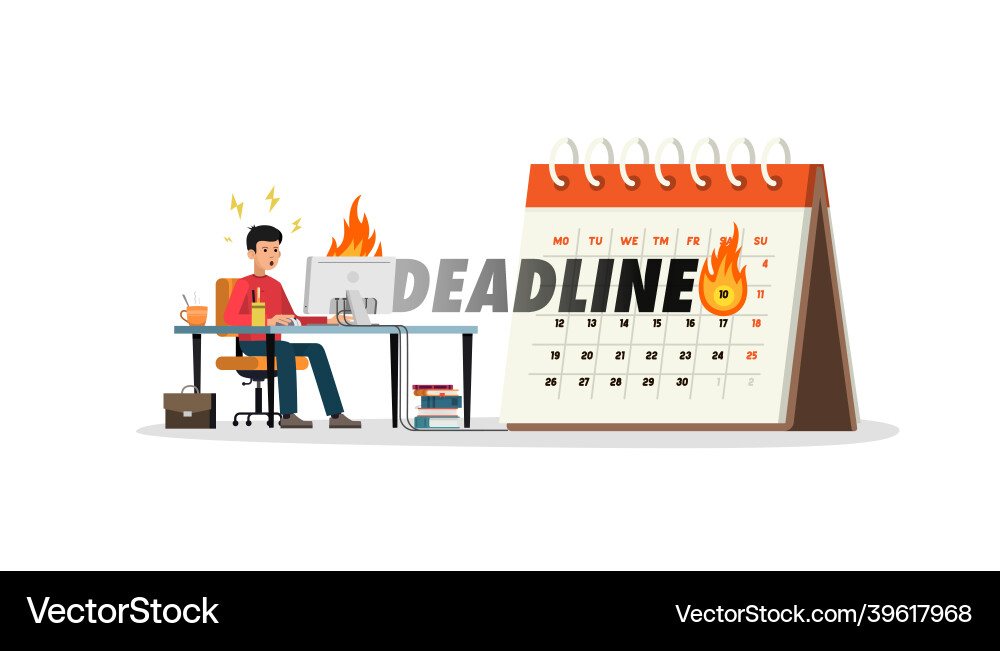 Deadline man at a computer desk on calendar Vector Image