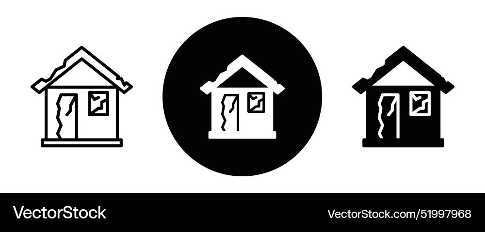 House damage outline icon collection or set Vector Image