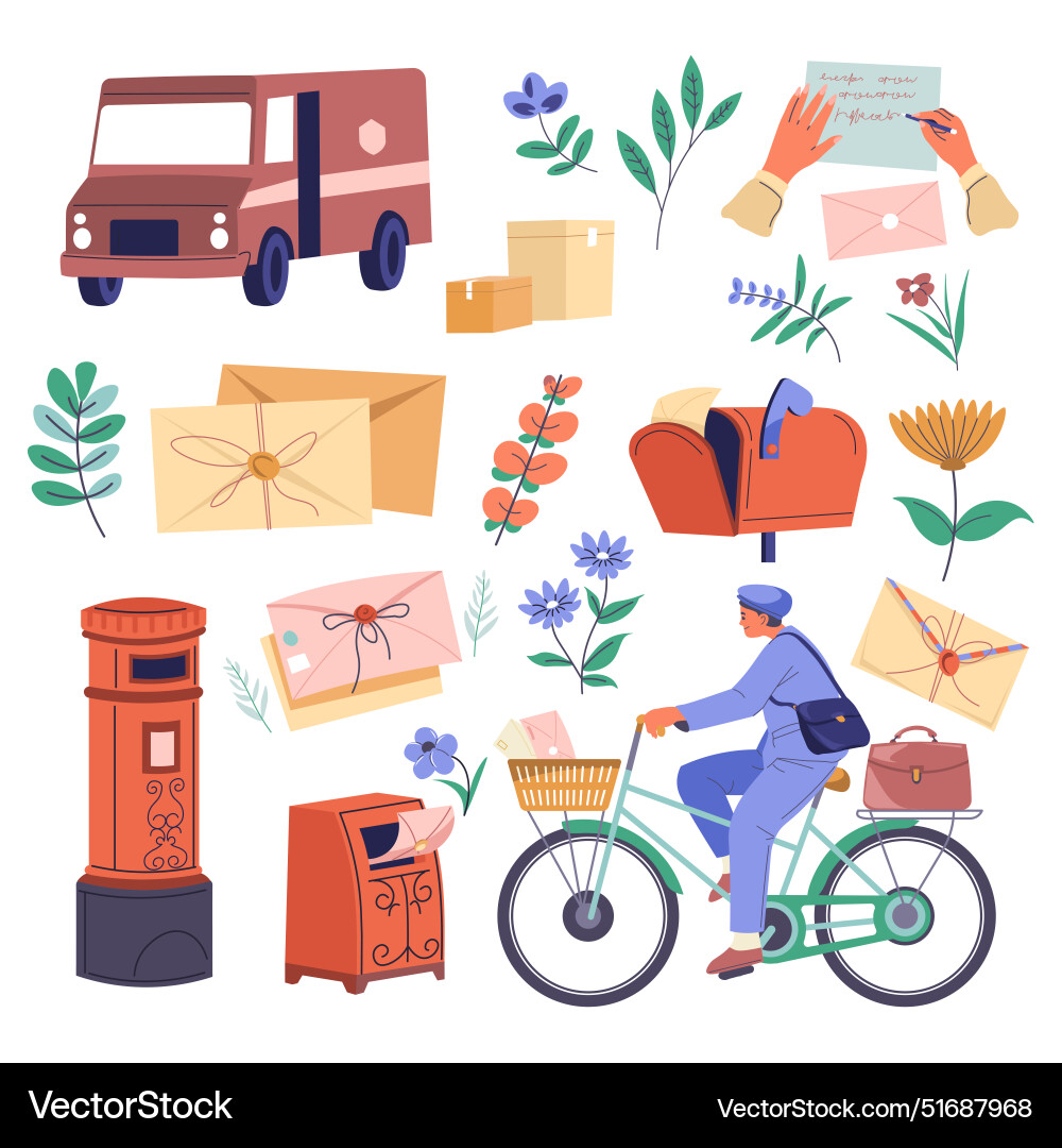 Postal delivery set Royalty Free Vector Image - VectorStock