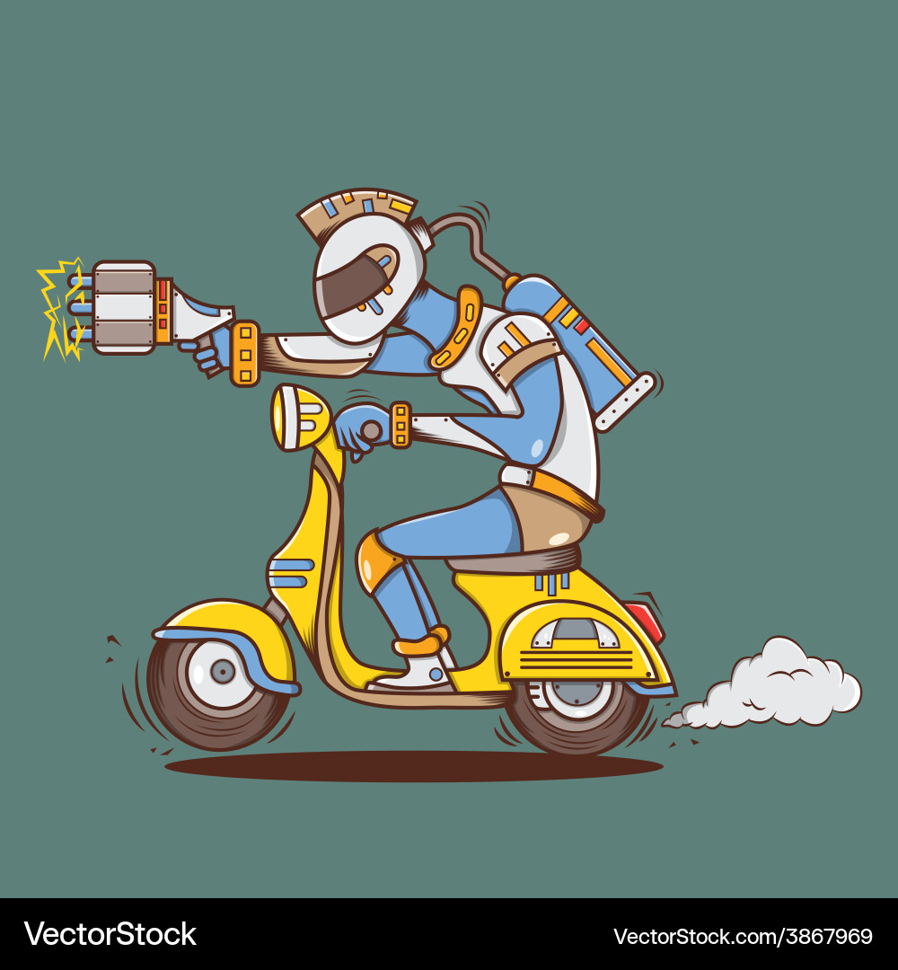 Alien on Vespa with Laser Gun Royalty Free Vector Image