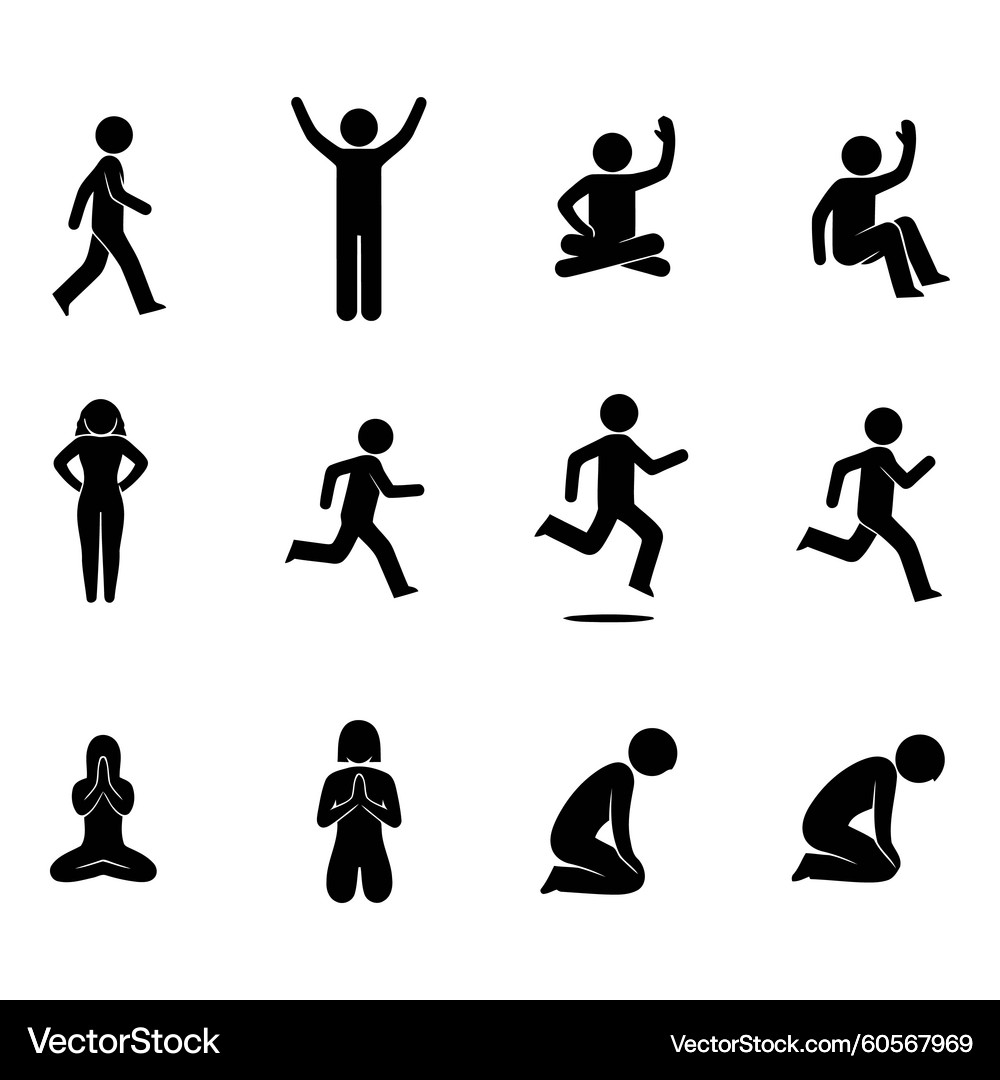 Black Stick Figure Icons - Human Activities Vector Image