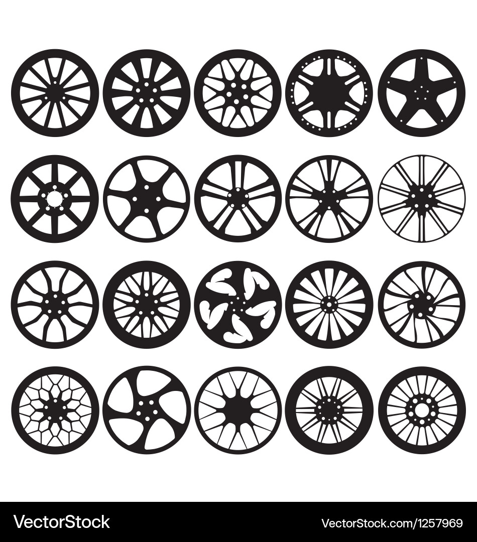 Car wheel rim silhouettes Royalty Free Vector Image