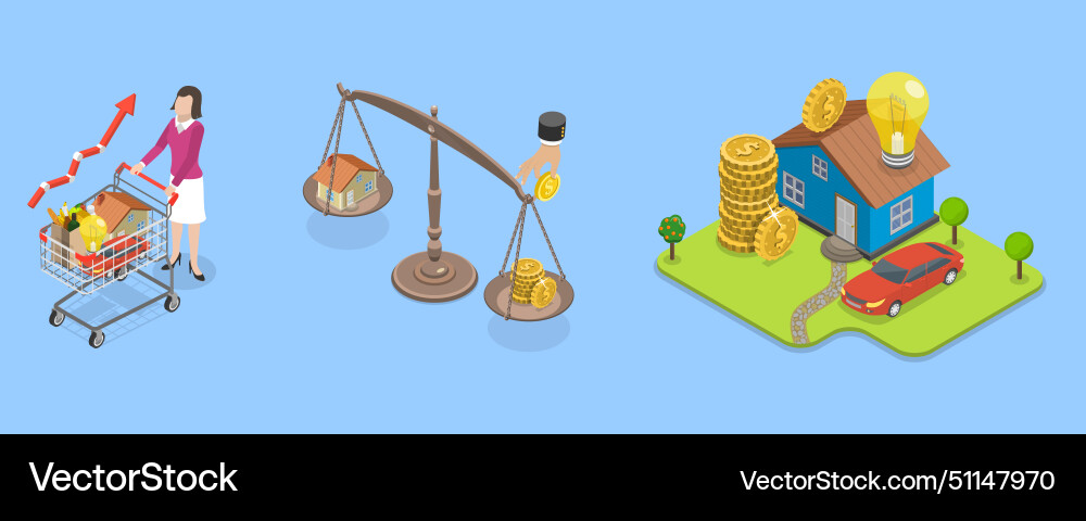 3d isometric flat of cost Royalty Free Vector Image