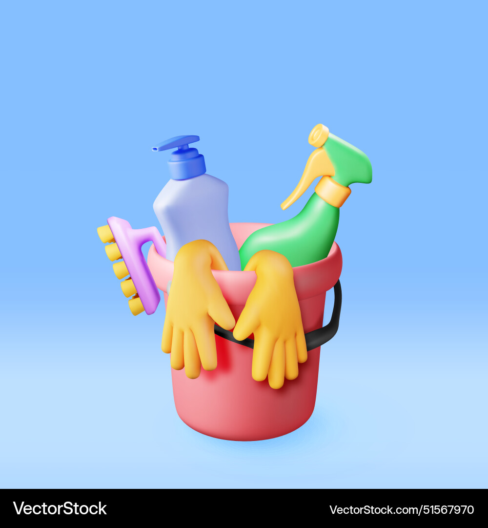 3d set of home cleaning tools isolated Royalty Free Vector
