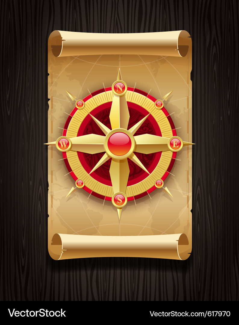 Compass rose and vintage map Royalty Free Vector Image