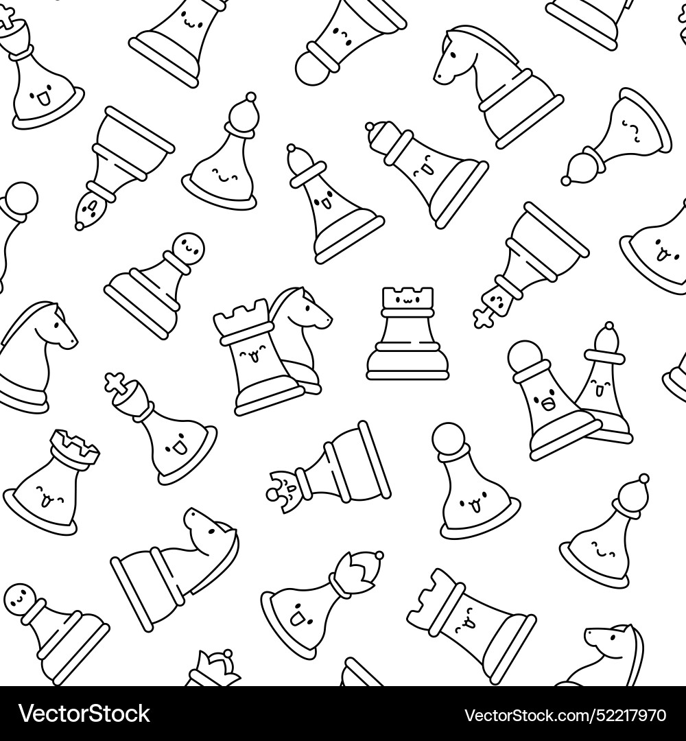 Cute chess pieces with happy face coloring page Vector Image