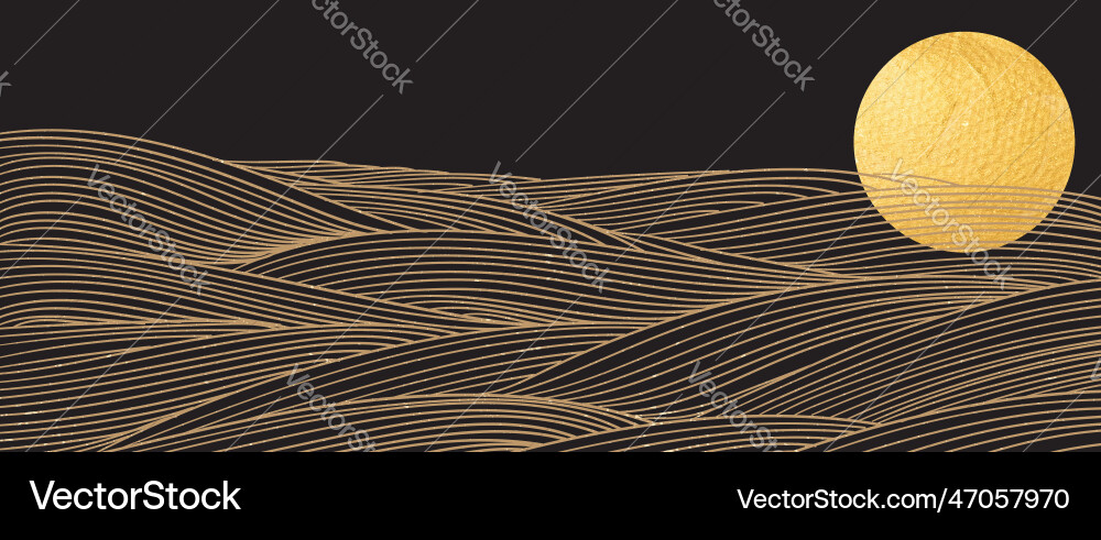 Gold hand drawn line with mountain landscape Vector Image