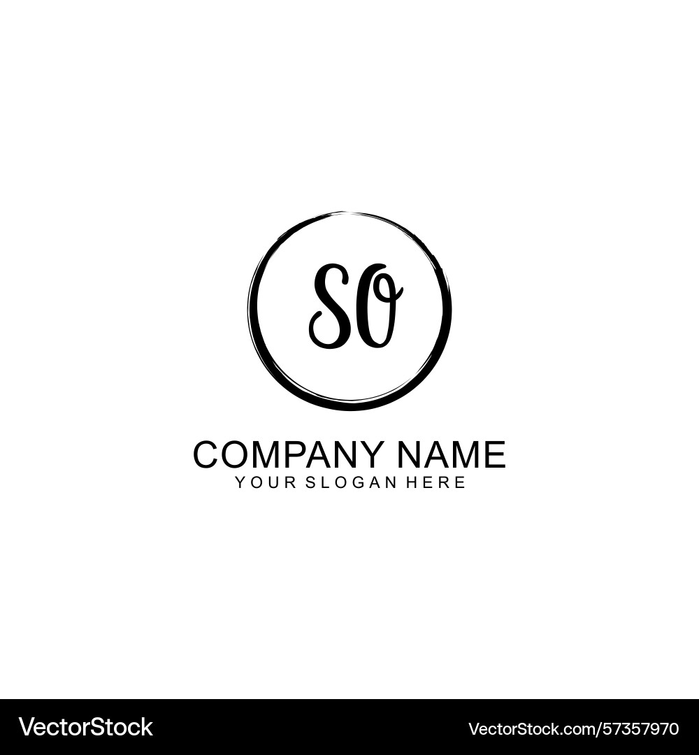 Handwritten so initial logo with circle Royalty Free Vector
