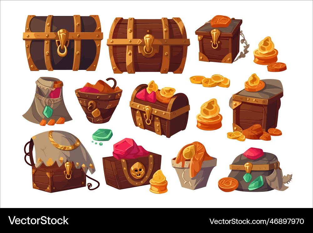 Pirate treasures isolated on background cartoon Vector Image