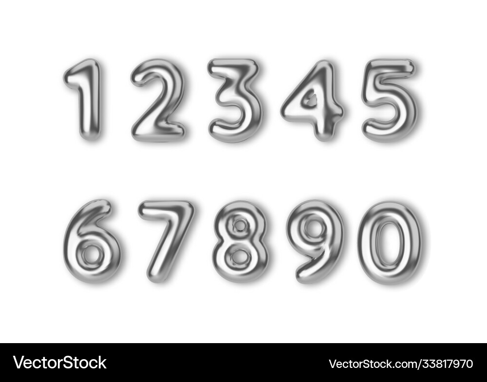 Realistic 3d font color silver numbers number Vector Image