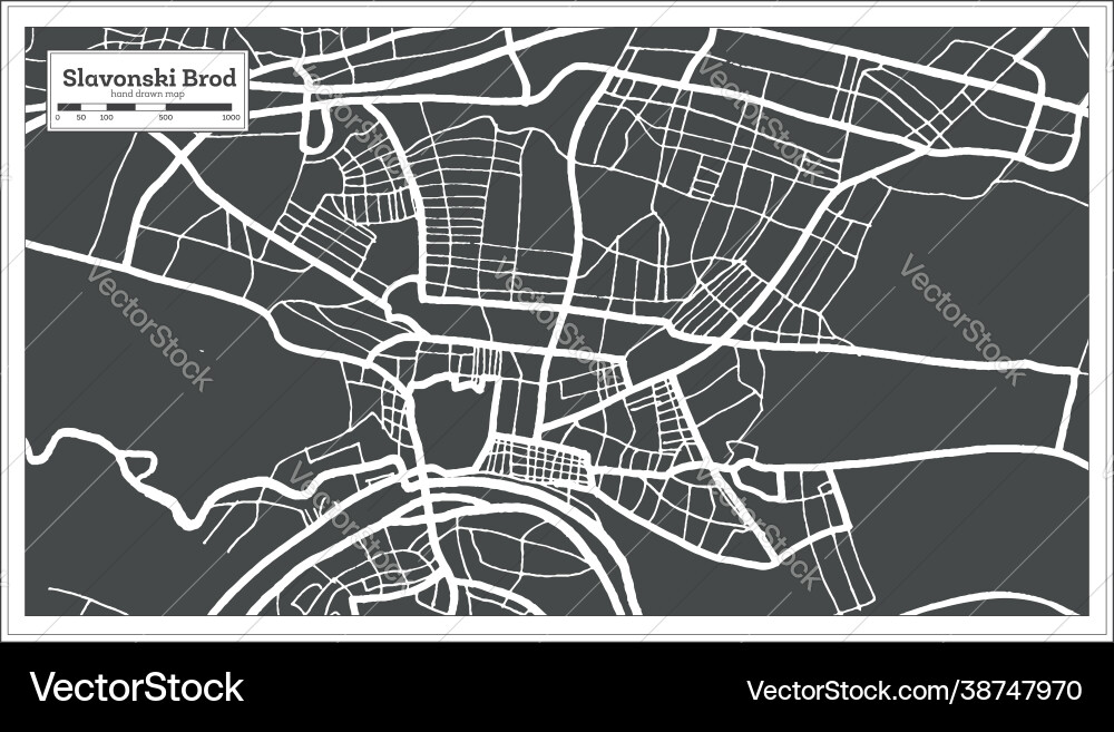 Slavonski Brod City Map - Black & White Vector Image