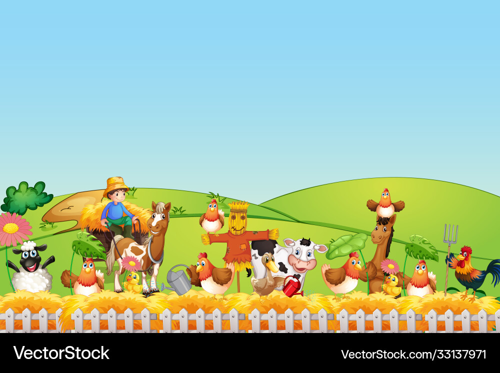 Farm scene with animal and blank sky Royalty Free Vector