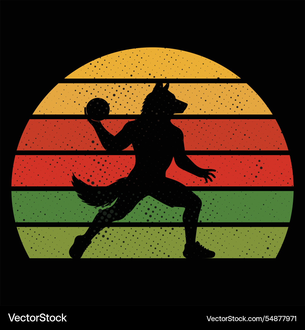 Funny dodgeball retro sunset silhouette Royalty Free Vector