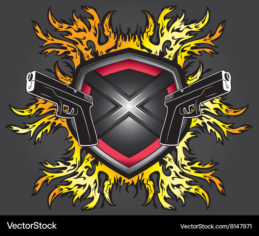 Glock Fire Pistol Flames Tattoo Royalty Free Vector Image