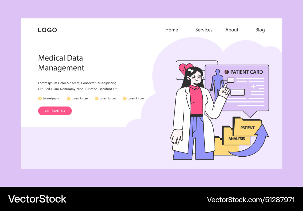 Medical data management concept flat Royalty Free Vector