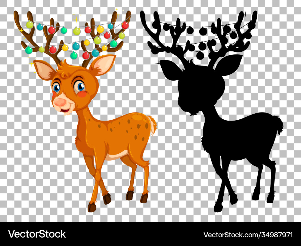 Set deer cartoon and its silhouette Royalty Free Vector