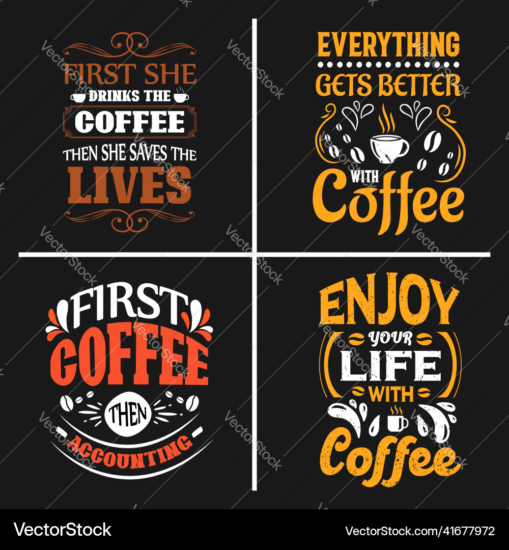 Coffee lettering typographic quotes design bundle Vector Image