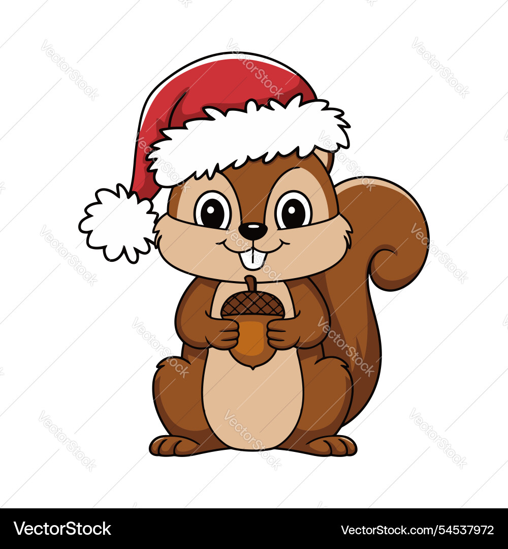 Cute christmas squirrel with santa hat Royalty Free Vector