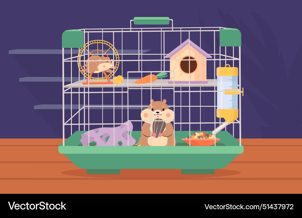 Hamsters in cage cartoon fatty hamster Royalty Free Vector
