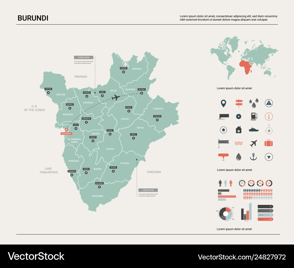 Map burundi high detailed country Royalty Free Vector Image