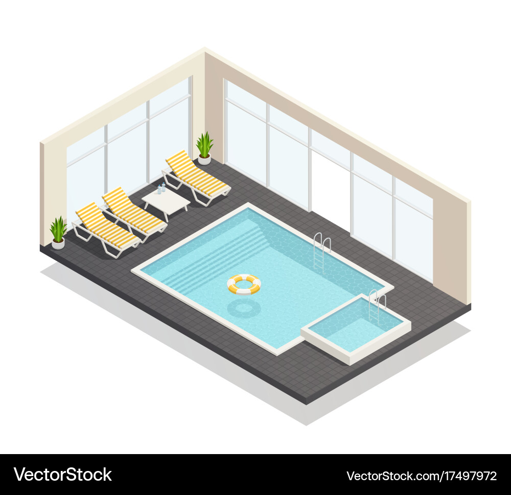 Recreation swimming pool isometric composition Vector Image