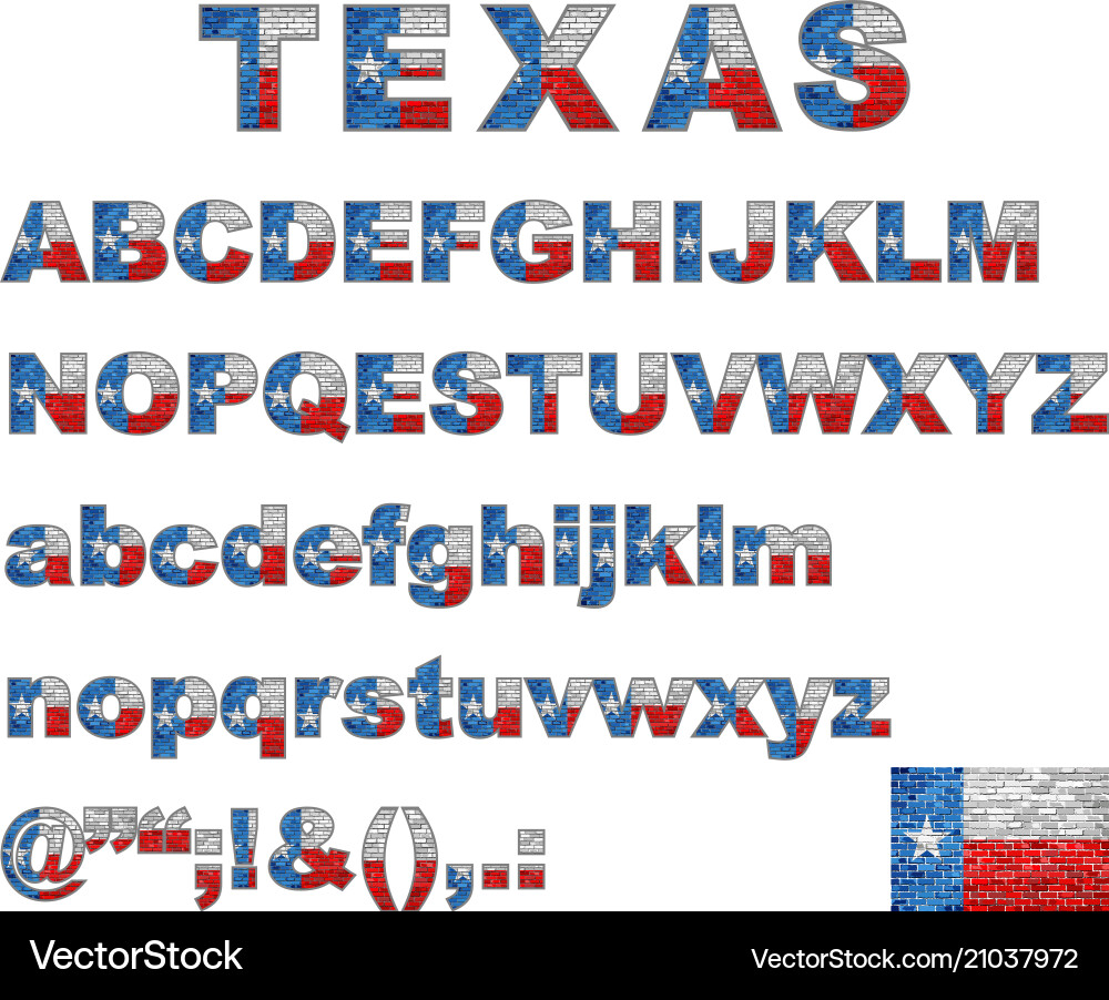 Texas flag font on a brick wall Royalty Free Vector Image