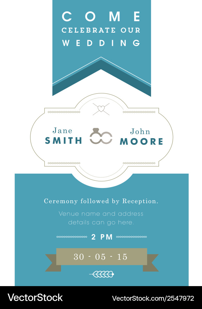 Wedding invitation blue ribbon theme Royalty Free Vector