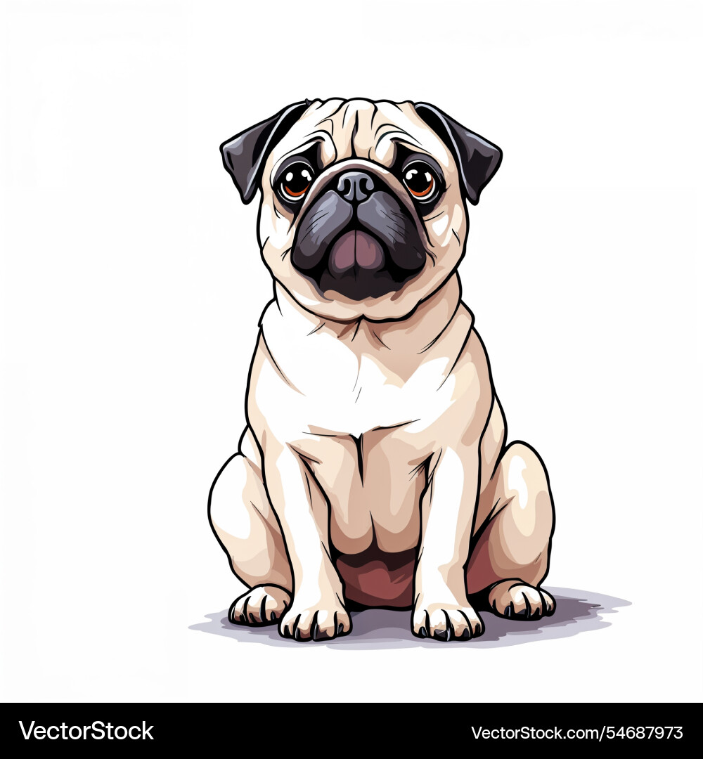 Adorable cartoon pug sitting Royalty Free Vector Image