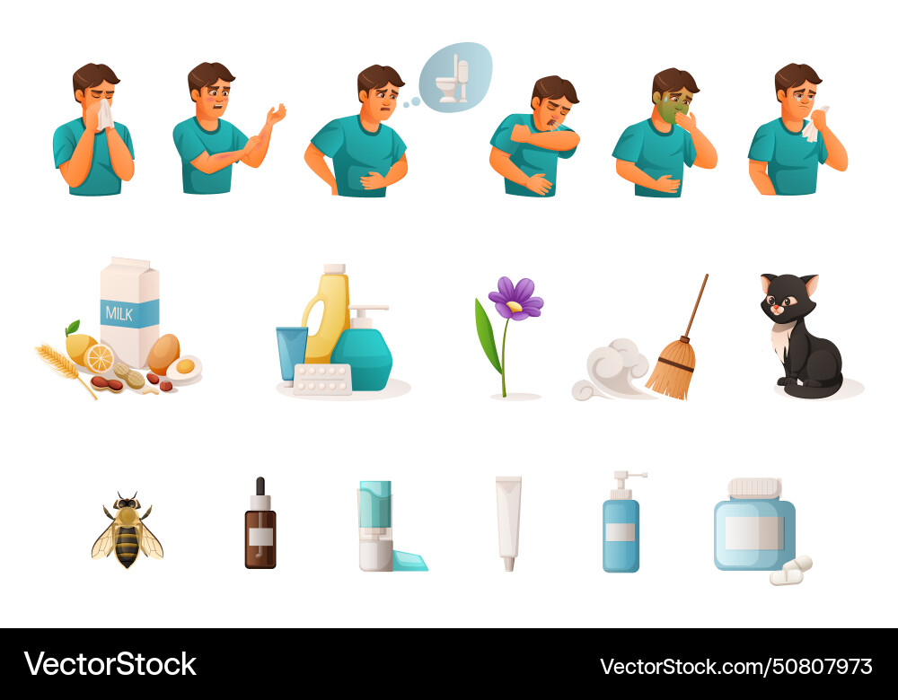 Allergy cartoon set Royalty Free Vector Image - VectorStock