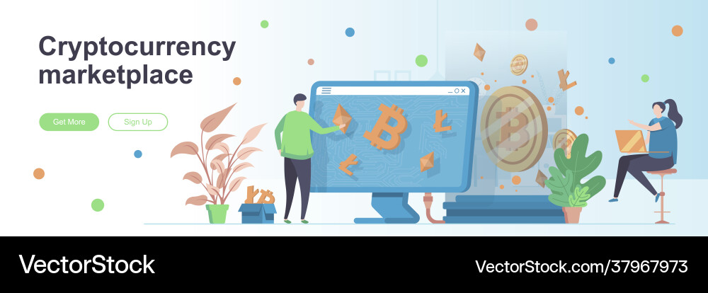 Cryptocurrency marketplace landing page Royalty Free Vector