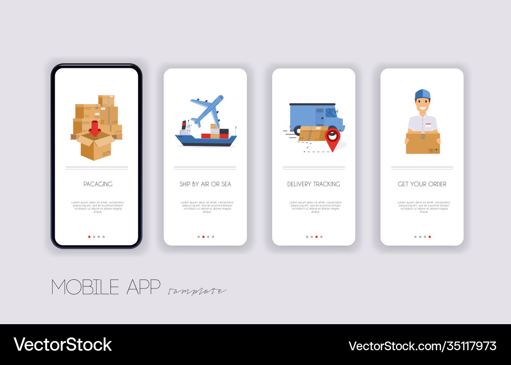 Delivery tracking app template screens user Vector Image