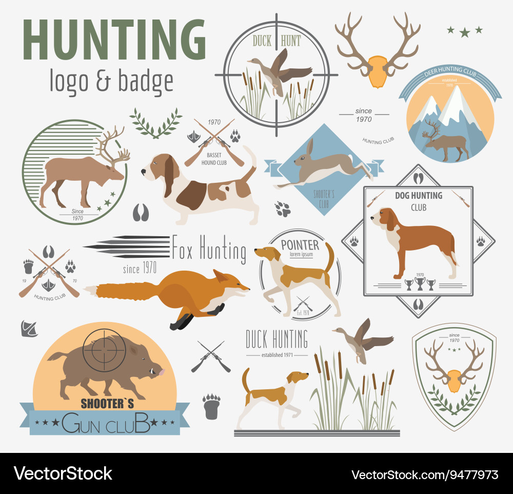 Hunting Badge & Logo Set Royalty Free Vector Image