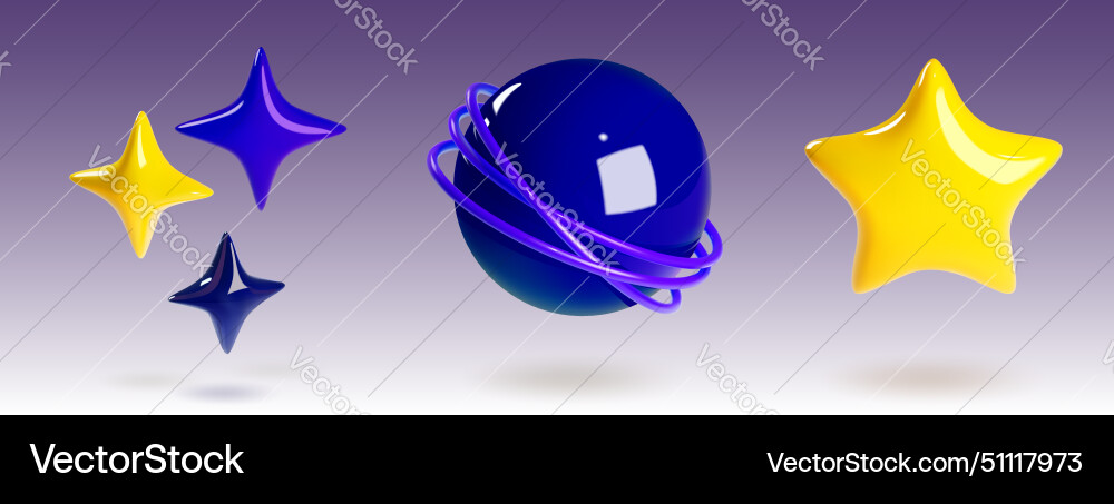 Space planet and star 3d cartoon Royalty Free Vector Image