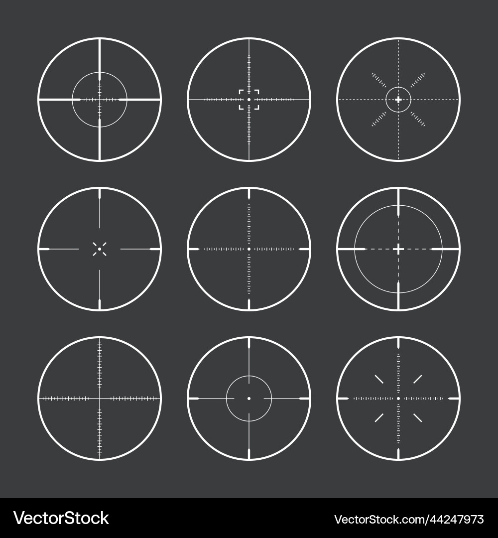 Various sniper rifle sights weapon optical scope Vector Image