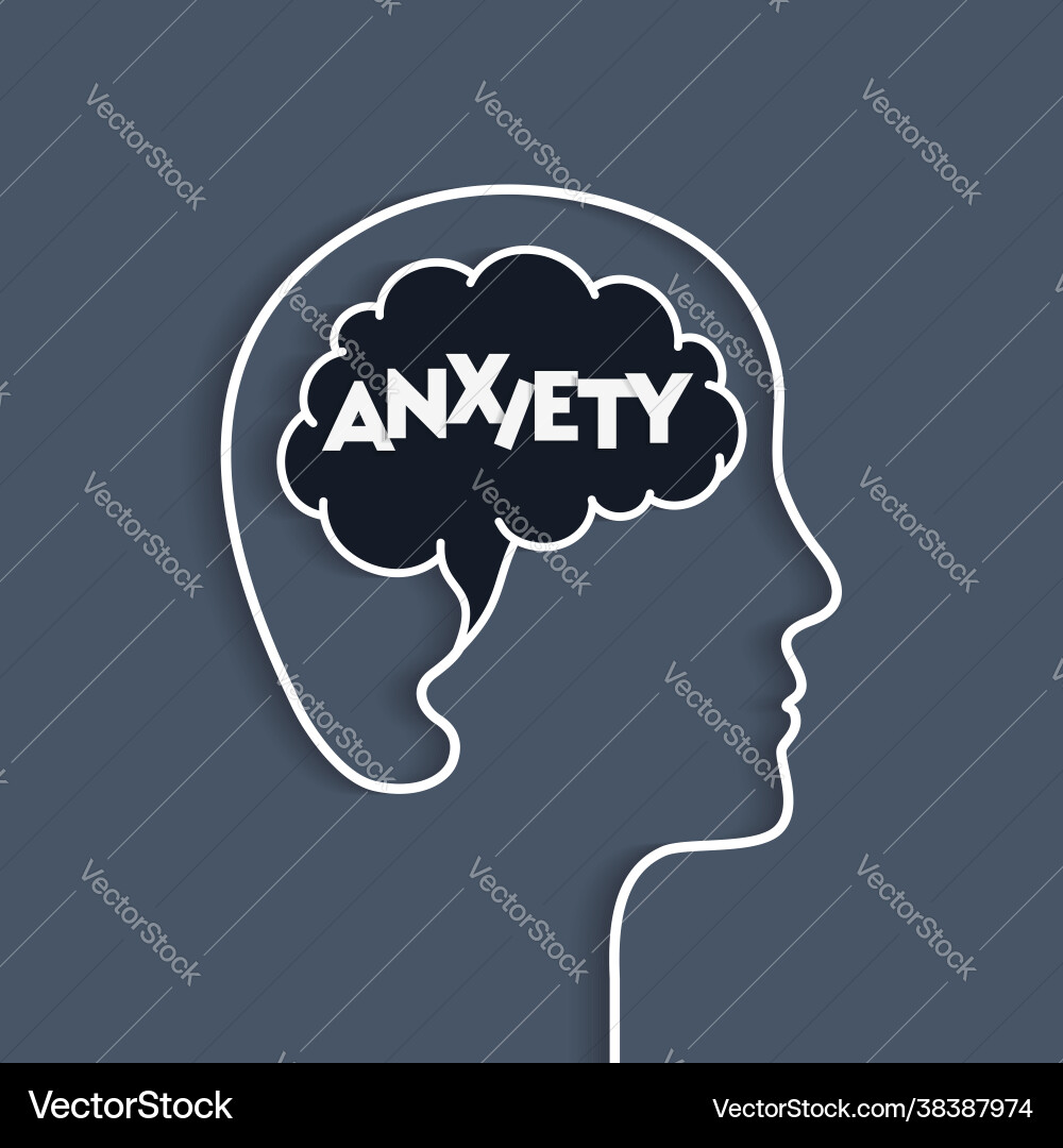 Anxiety concept with human head and brain Vector Image