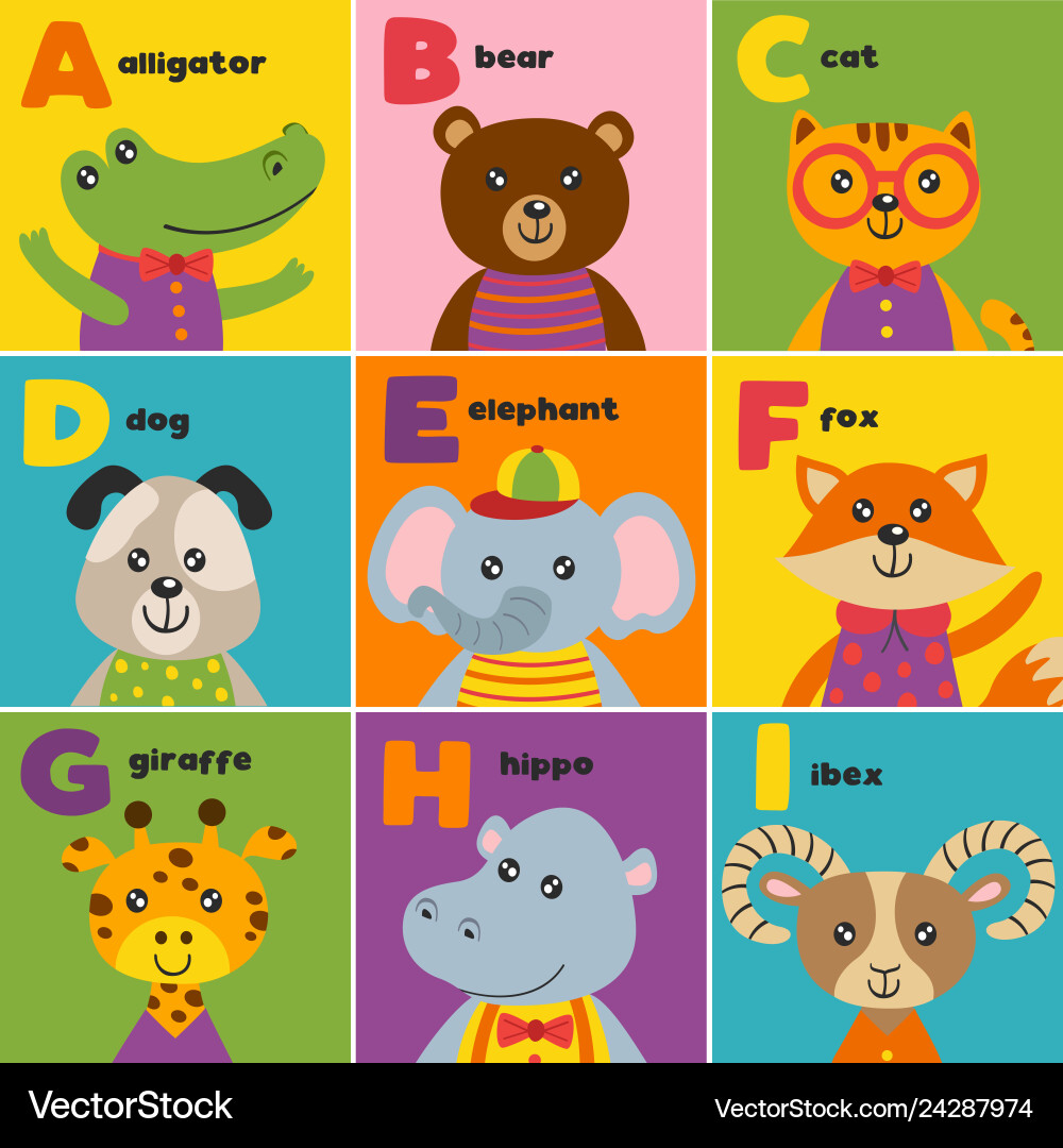 Cute Animal Alphabet Cards Royalty Free Vector Image