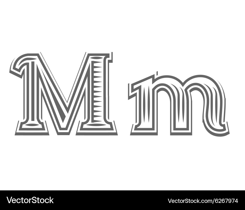 Font tattoo engraving letter m Royalty Free Vector Image