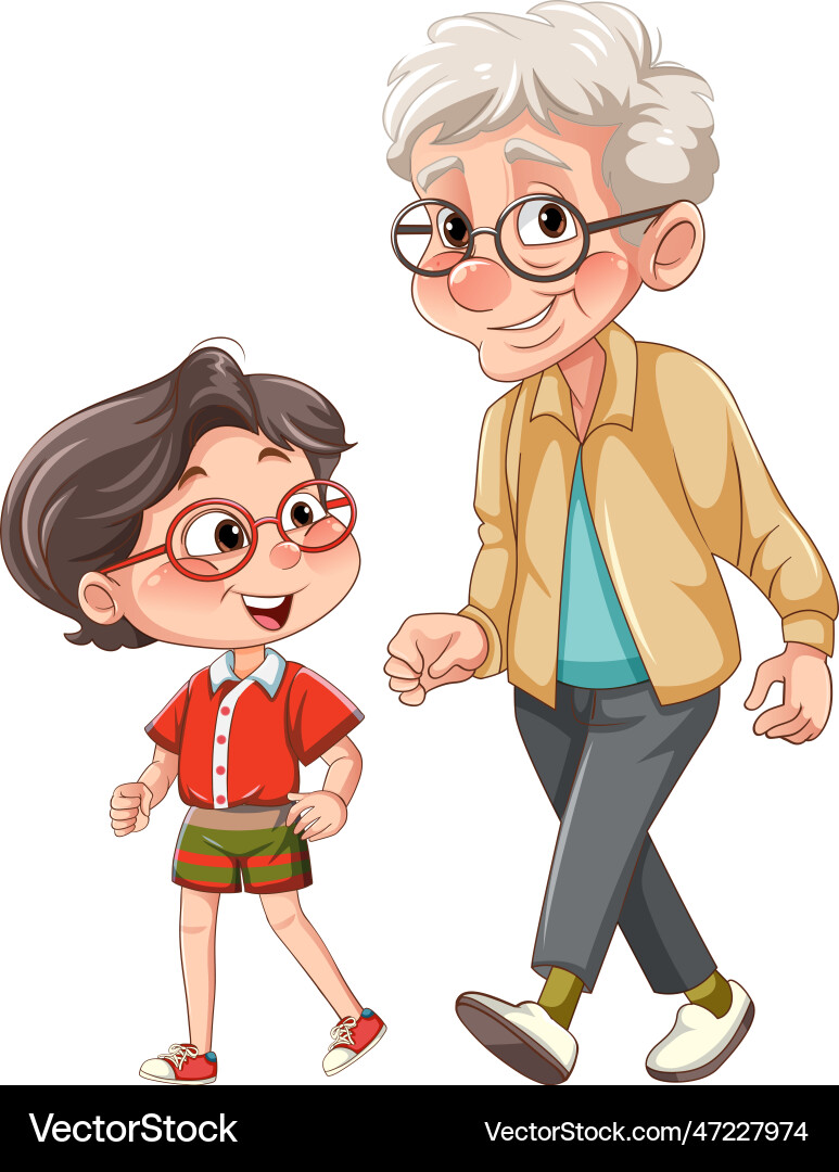 Granny with her nephew cartoon character Vector Image
