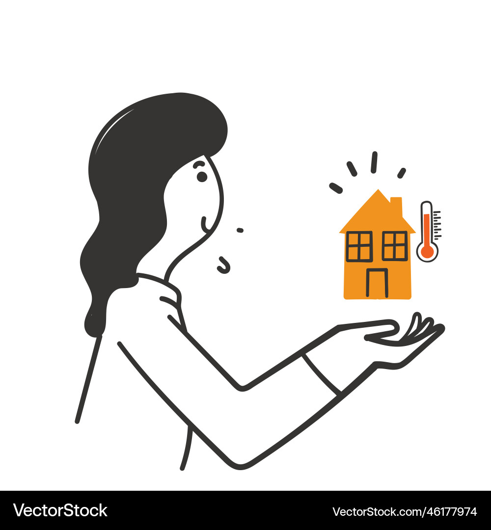 Hand drawn doodle house with temperature control Vector Image