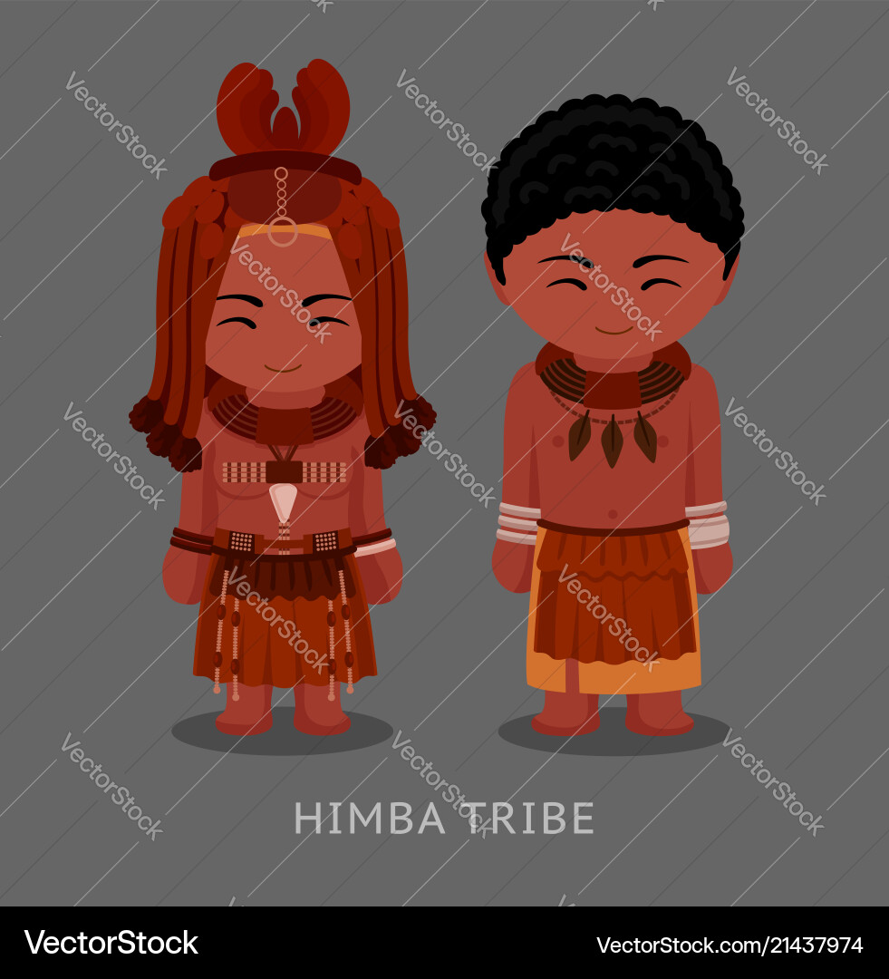 Himba people in traditional costume Royalty Free Vector