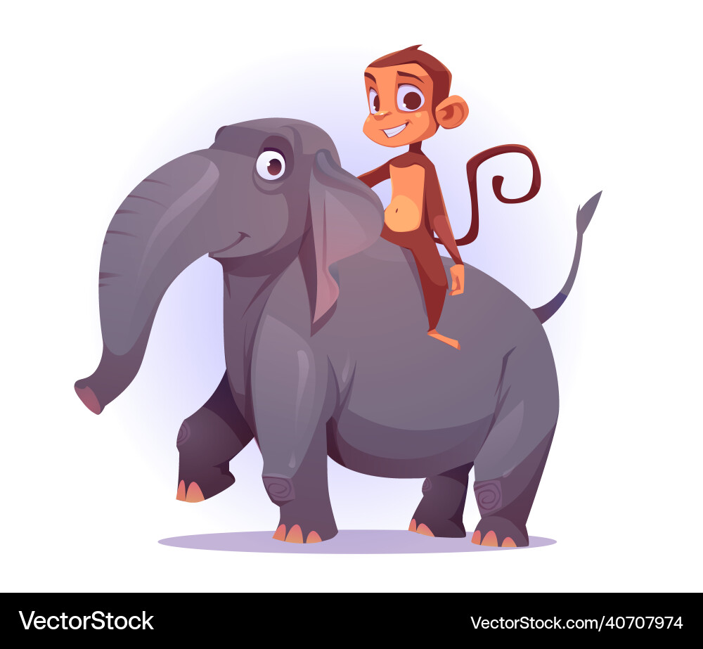 Monkey riding on elephant back cartoon characters Vector Image