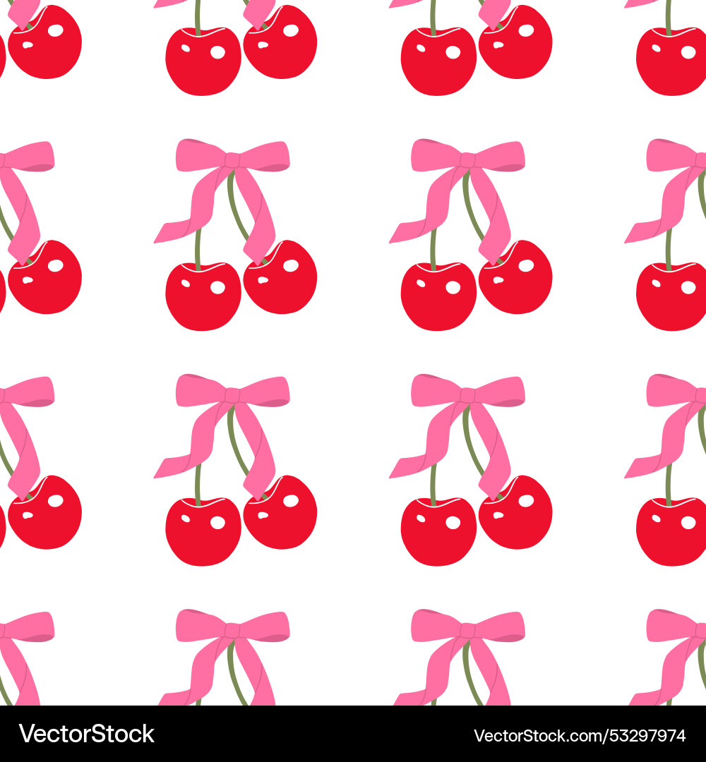 Sweet cherry with pink bow seamless pattern Vector Image