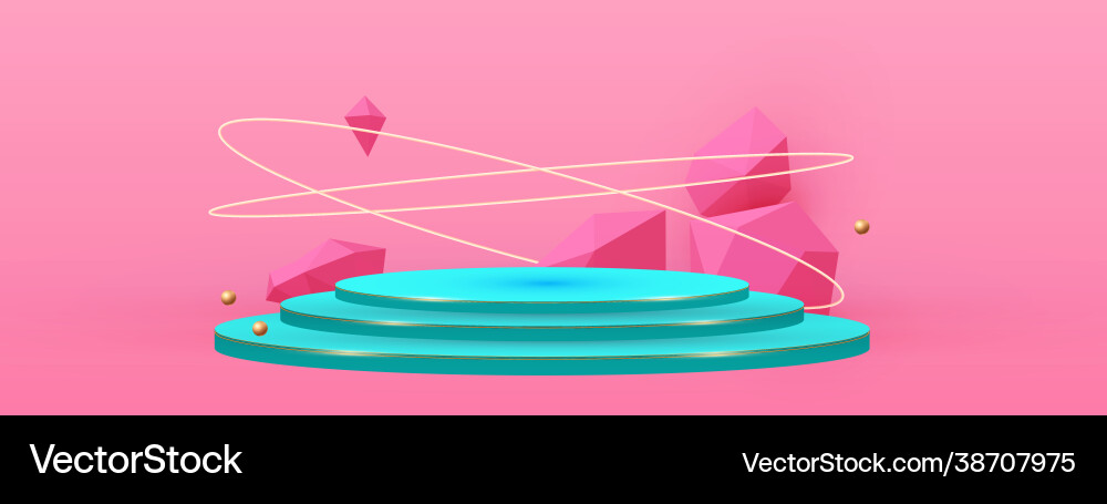 3d realistic circle podium with geometric elements