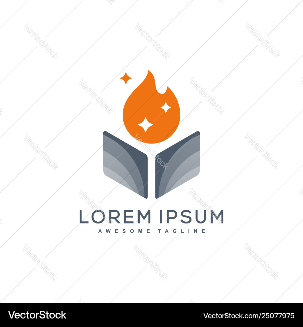 Book and fire concept design template Royalty Free Vector