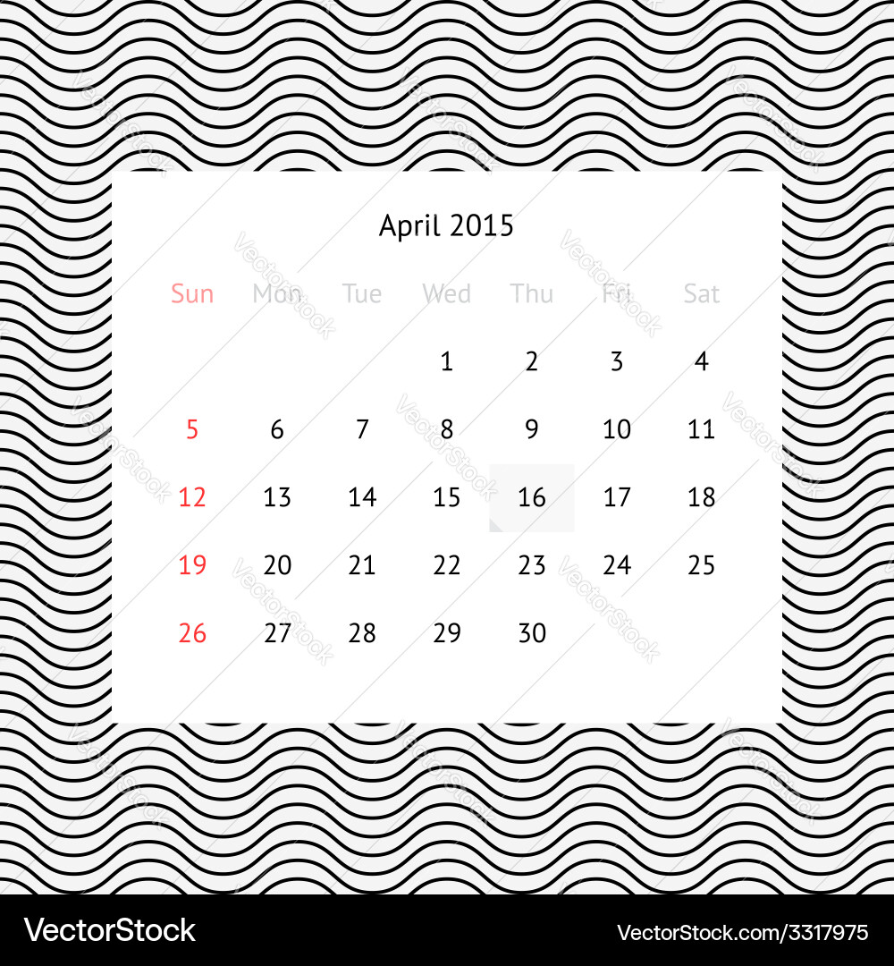 Calendar page for april 2015 Royalty Free Vector Image