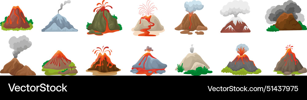 Cartoon volcanoes eruption volcano processes Vector Image