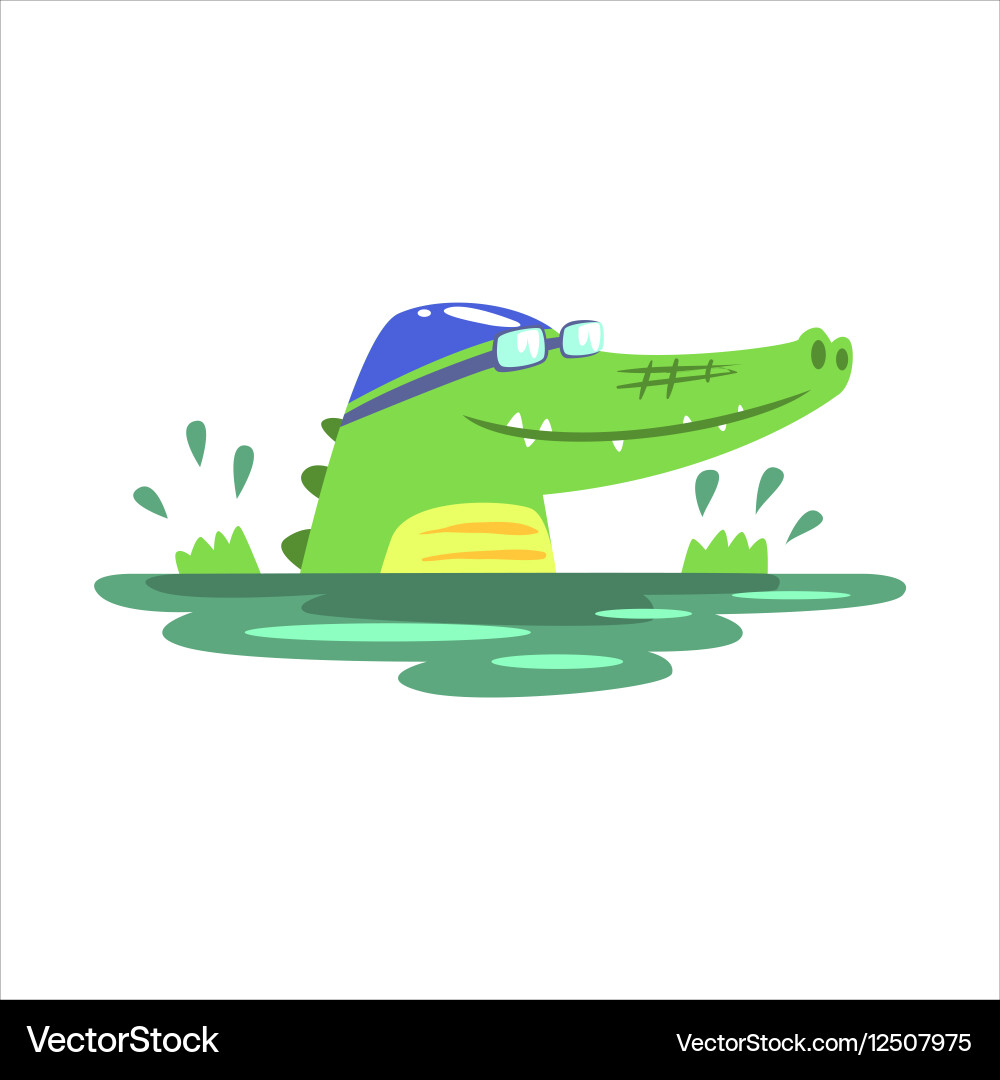 Crocodile swimming in pool with rubber hat Vector Image